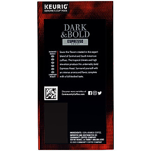 Community Coffee Dark & Bold Espresso Roast 24 Count Coffee Pods, Compatible with Keurig 2.0 K-Cup Brewers, 24 count (Pack of 1)