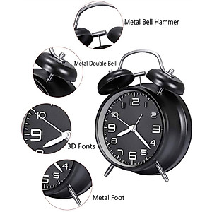 GRFIT Alarm Clock 4 Inch Twin Bell Loud Alarm Clock Metal Frame 3D Dial with Backlight Battery Operate Desk Table Alarm Clock for Home and Office Clock for Bedrooms (Color : 1)