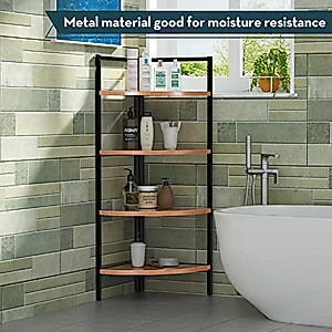 SAYGOER Corner Bookshelf 4 Tier Stand Storage Shelf Modern Black Bookcase Ladder Standing Shelves Display Rack Plant Stand for Small Spaces, Bedroom, Living Room,Walnut Oak