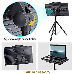 Klvied Sheet Music Stand with Violin Hanger, Portable Folding violin Stand, Foldable Music Stand for Sheet Music, Violin Music Stand with Carrying Bag, Light, Black