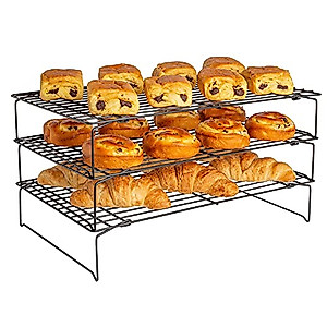 VNIMTI 3-Tier Collapsible Cooling Rack Non-Stick Stackable Baking Rack Wire Cooking Rack Oven Rack Cookie Rack for Cooking, Baking, Cooling, Roasting and Grilling, Adjustable & Foldable