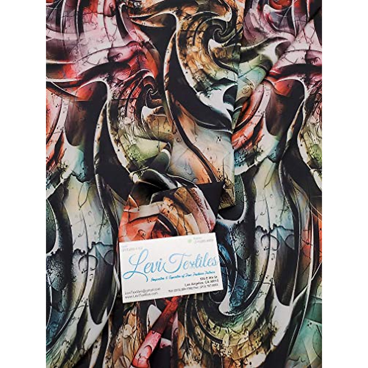 Levi Textiles, INC. Stretch Imitation Silk Chiffon Spandex Digital Print - 4 Way Stretch - 90/10 Stretch- 58/60" - Sold BTY (Ghost Waves)