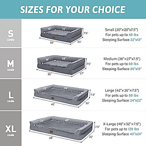 Orthopedic Dog Bed for Large Dogs,Washable Dog Sofa Beds Large, Supportive Foam Pet Couch Bed with Removable Washable Cover, Waterproof Lining and Nonskid Bottom,Grey(L,42" L x 30" W x 7.5" Th)