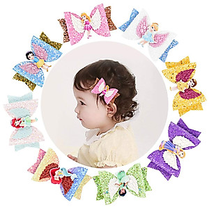 Colorful Princess Hair Clip Glitter Hair Bows with Clip Girls Hair Accessories (8pcs Princess)