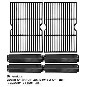 Hongso Porcelain Cast Iron Cooking Grid Grill Grates and Steel Heat Plates Replacement Kit for Charbroil 463268008 463244011 463212511 463224611, Kenmore 415.166579, Uniflame Gas Grill, PCF652-PPC3214