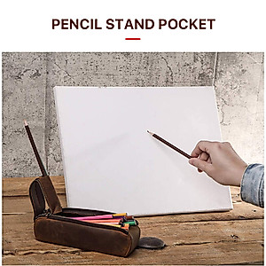 Hiram Pen Case Leather Pouch, Crazy Horse Cowhide Leather Zipper Pencil Case Leather, Portable Pen Bag Pouch Leather Cosmetic Case(Coffee)