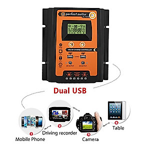 EBTOOLS 12V/24V 50A Solar Charge Controller, Black Solar Panel Battery Intelligent Regulator with Dual USB Port PWM, MPPT Auto Paremeter Adjustable LCD Display (50a)