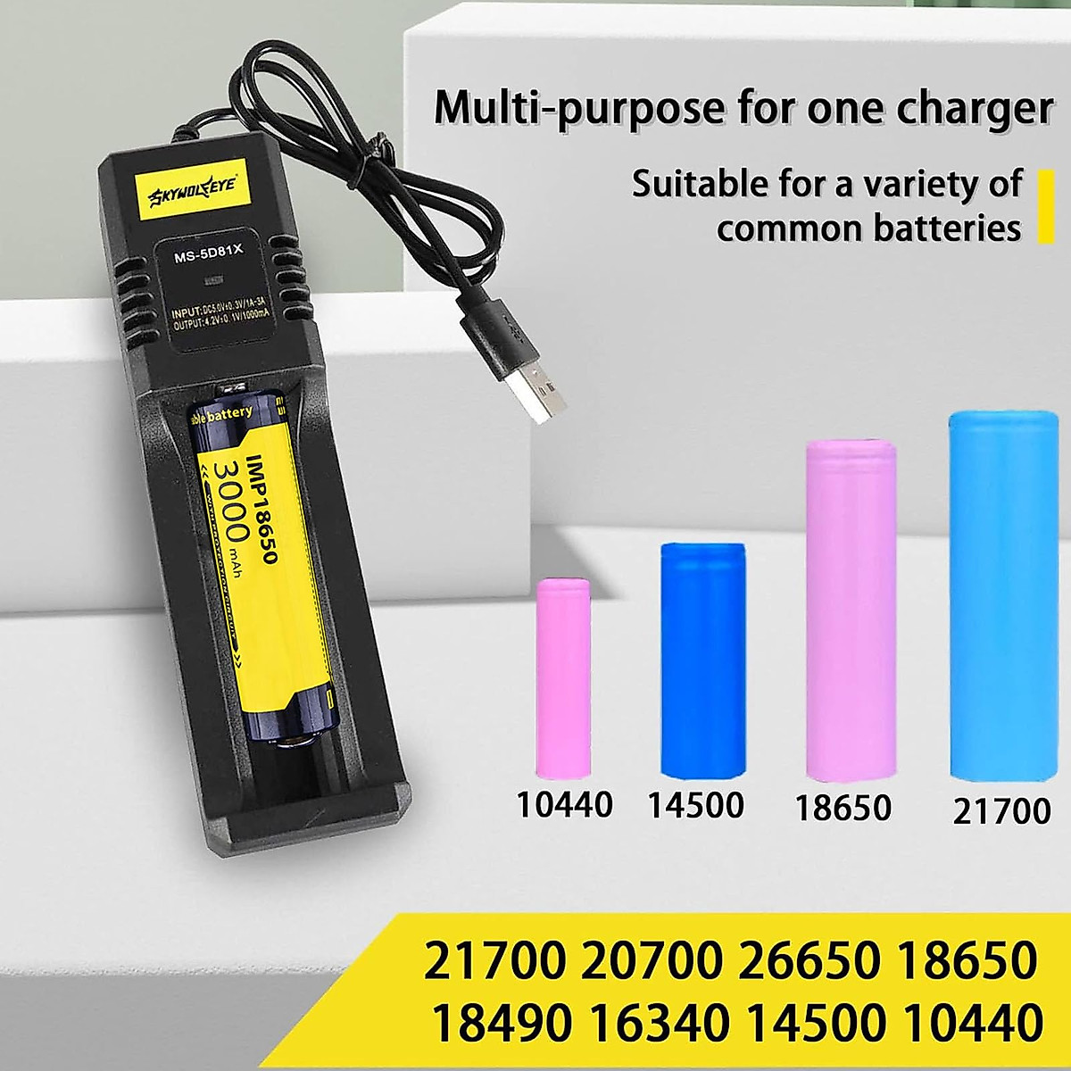 18650 Battery Charger for 3.7V 3000mAh Lithium-ion Button Top Rechargeable Battery,Smart Charger with Micro USB Charging Cable for Flashlight/Headlamp/Doorbell battery