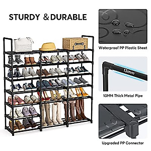 7 Tiers Large Shoe Rack, 38-42 Pairs Large Metal Boot Shelf 3 Rows Shoe Organizer Stackable Shoe Storage Cabinet Top with Waterproof PP Plastic Sheet Space Saving for Entryway Room Organization