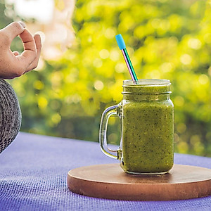 3 Pcs Reusable Boba Straws & Smoothie Straws, 0.5" Wide Stainless Steel Straws, Angled Tips Metal Straws for Bubble Tea, Milkshakes, Smoothies with Cleanning Brush & Case (Rainbow)