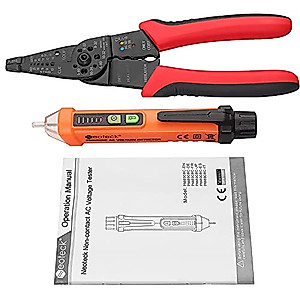 Neoteck Non-Contact Voltage Tester Pen and 8 Inch Wire Stripper Crimper Cutter 10-22 AWG, Must-Have Multi-Function Tool Kit