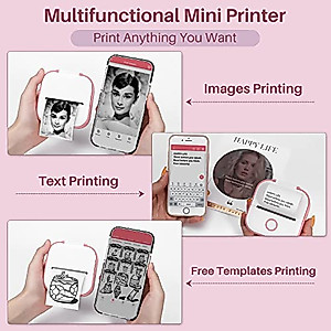 Memoking Mini Printer Sticker Maker T02 Thermal Photo Printer, Bluetooth Wireless Portable Phone Printer, Small Instant Pocket Printer, for Anatomy Picture, Children DIY, Pink