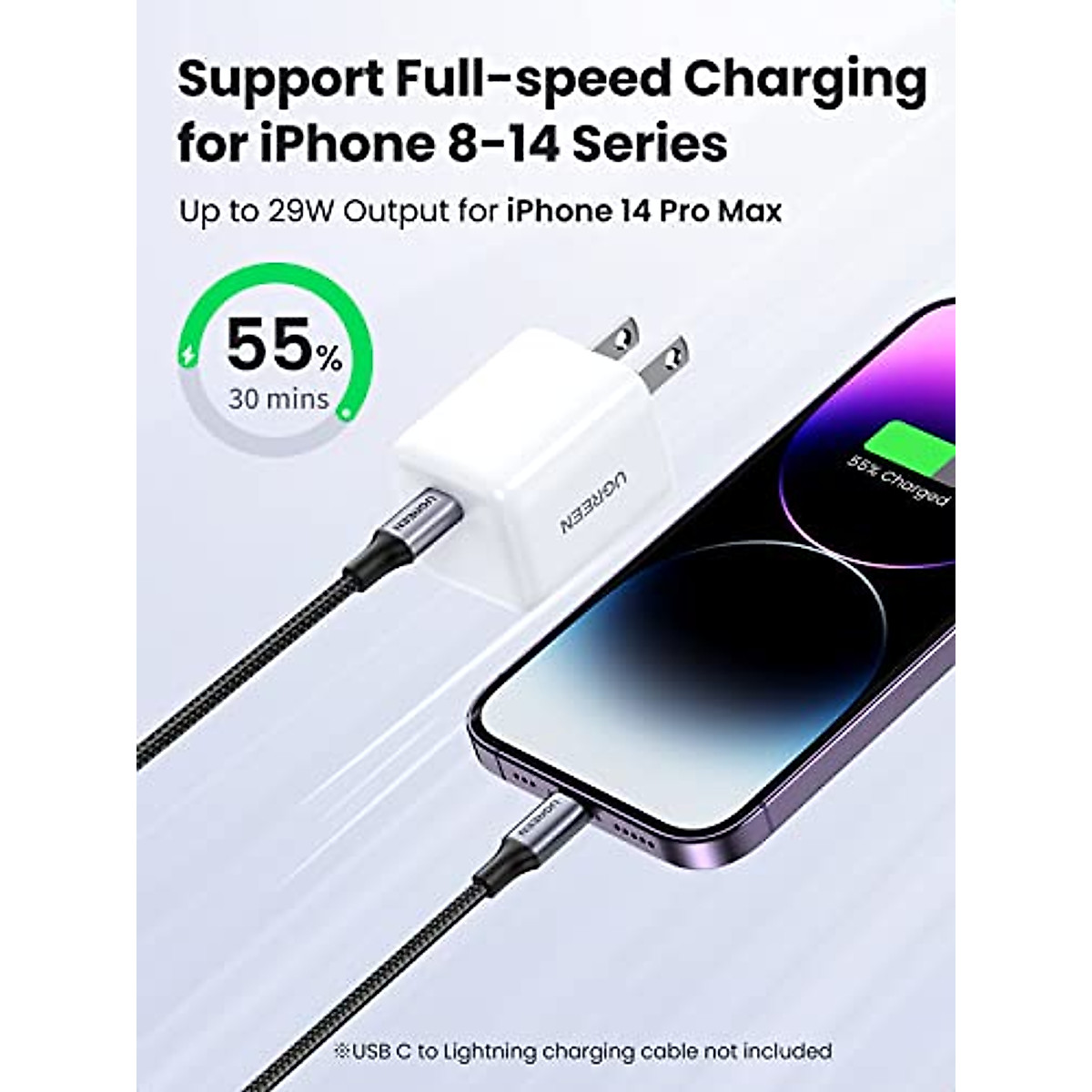 UGREEN AceCube 30W USB-C Power Adapter, USB C Charger GaN Charger, PD PPS Fast Charger Block Compatible with iPhone 14 Pro max/13 pro max, Galaxy S23/22/21, Pixel 7/7 Pro, iPad, MacBook Air