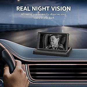 Grownsy Baby Car Camera, HD Display Baby Car Mirror with Night Vision Feature, 4.3 inch Baby Car Monitor with Wide Clear View, Baby Car Seat Mirror Camera Rear Facing to Observe Baby’s Every Move
