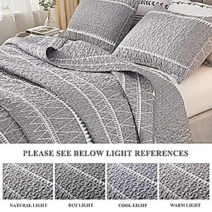Andency Grey Quilt Set California King (112x104 Inch), 3 Pieces(1 Striped Triangle Printed Quilt and 2 Pillowcases), Bohemian Summer Lightweight Reversible Microfiber Bedspread Coverlet Sets