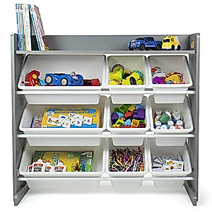 Humble Crew Inspire Toy Organizer with Shelf and 9 Storage Bins, Grey/White