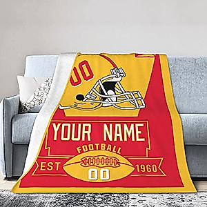 SEAGGS Custom Football Blanket for Men Personalized Fans Gifts Add Name and Number, 40" x 50", 50" x 60", 80" x 60"