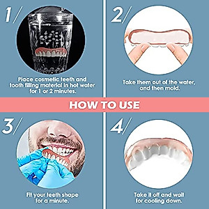 Fake Teeth, 2 PCS Veneers Dentures Socket for Women and Men, Dental Veneers for Temporary Tooth Repair Upper and Lower Jaw, Protect Your Teeth and Regain Confident Smile, Bright White-5-5