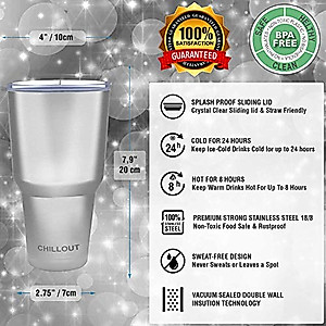 CHILLOUT LIFE Stainless Steel Travel Mug with Handle 30 oz – 6 Piece Set. Tumbler with Handle, Straw, Cleaning Brush & 2 Lids. Double Wall Insulated Large Coffee Mug Bundle