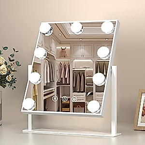 COSMIRROR Tabletop Mount Hollywood Makeup Vanity Mirror with Lights, Lighted Makeup Mirror with 9 Dimmable Bulbs and 3 Color Lighting Modes, Smart Touch Control, Plug in Light Up Mirror (White)