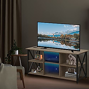 DANSION TV Stand for TVs up to 55 Inch, TV Stand with Power Outlets and LED Lights, Industrial Entertainment Center Media Console Television Stands with 6 Open Shelves for Living Room, Grey