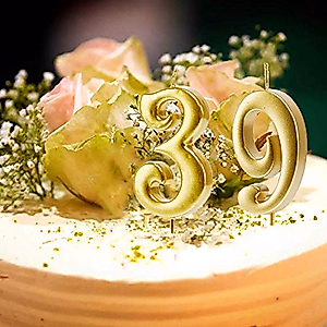 Mart 39th Birthday Candles,Gold Number 39 Cake Topper for Birthday Decorations