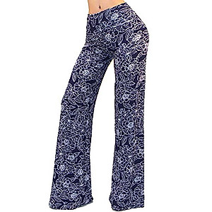 Vivicastle Women's USA Fold Over High Waist Wide Leg Long Palazzo Pants (P32, Navy, Medium)