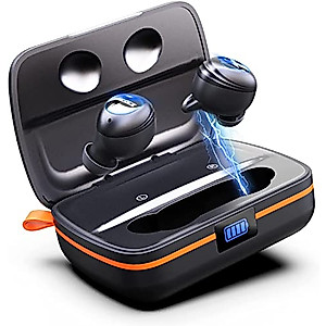 Solar Powered Wireless Earbuds, Bluetooth Headphones with Charging Box and Solar Panels, Built-in Microphone Earphones Sport Waterproof Touch Control in Ear for iPhone, iPad, Android (Black)