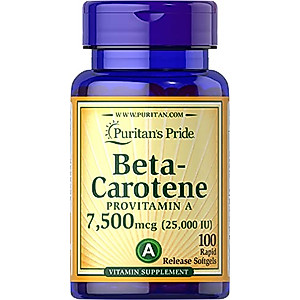 Beta Carotene for Immune and Eye Health by Puritan's Pride to Support a Healthy Immune System 100 Softgels