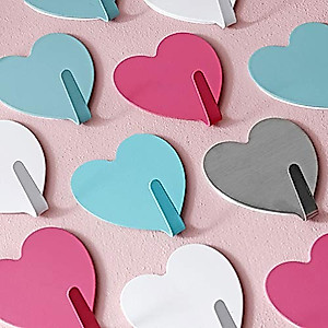 Hemoton 12 Pcs Iron Strong Heart Shaped Adhesive Hangers Wall Mounted Hooks Coat Hook Traceless Hanger for Bathroom Kitchen (Light Pink)