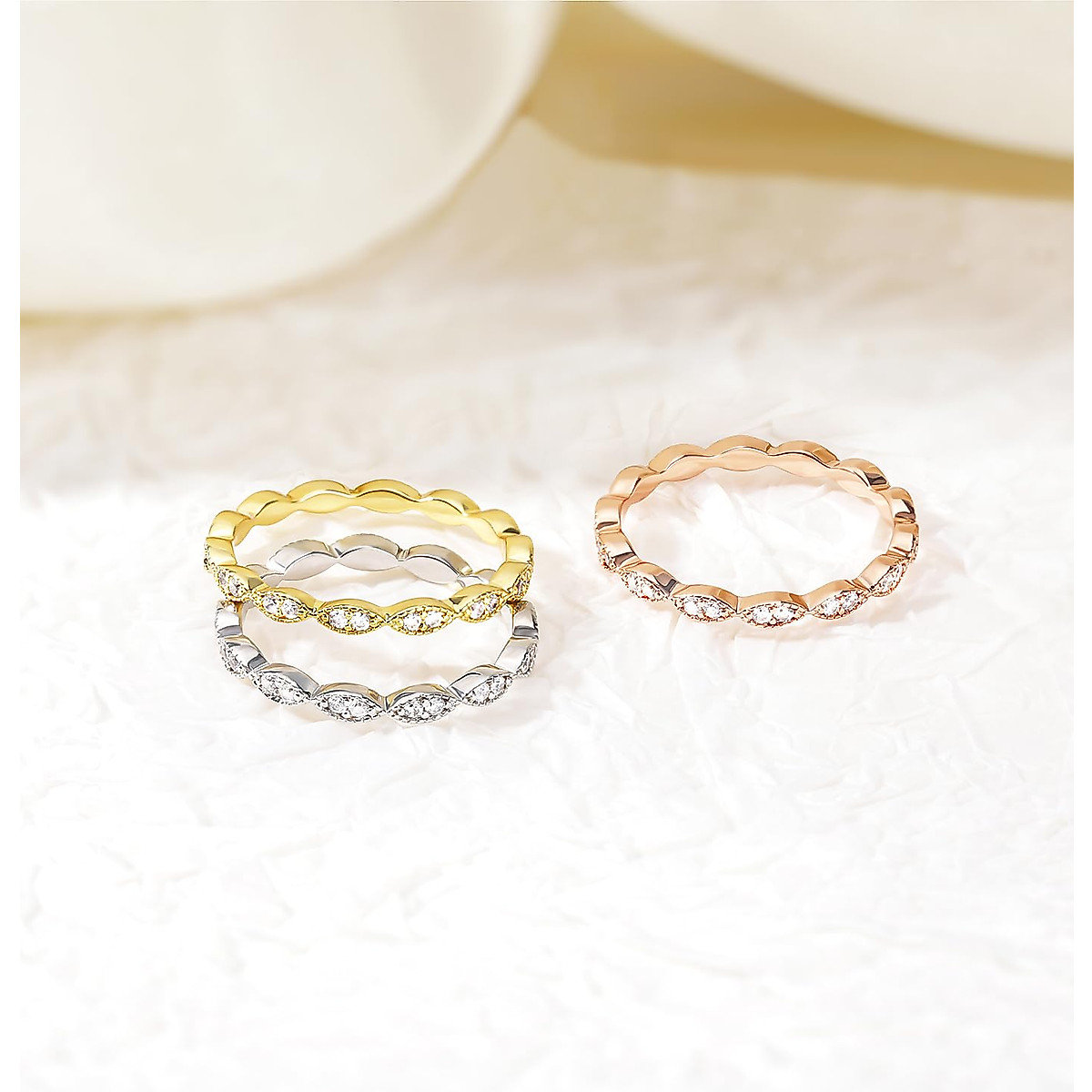 TIGRADE Eternity Ring Oval Milgrain Cubic Zirconia Anniversary Stacking Ring CZ Wedding Band for Women Size 3-13, Silver, Size 7