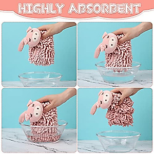 9 Pack Cute Chenille Soft Hanging Hand Towels, Funny Cartoon Animal Hand Towel with Hanging Loop, Kids Hand Towel Set Absorbent Thick Kitchen Bathroom Towels Bulk, 5 Colors