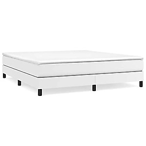 vidaXL Box Spring Bed Frame Home Indoor Bedroom Bed Accessory Wooden Upholstered Double Bed Base Furniture White 76"x79.9" King Faux Leather