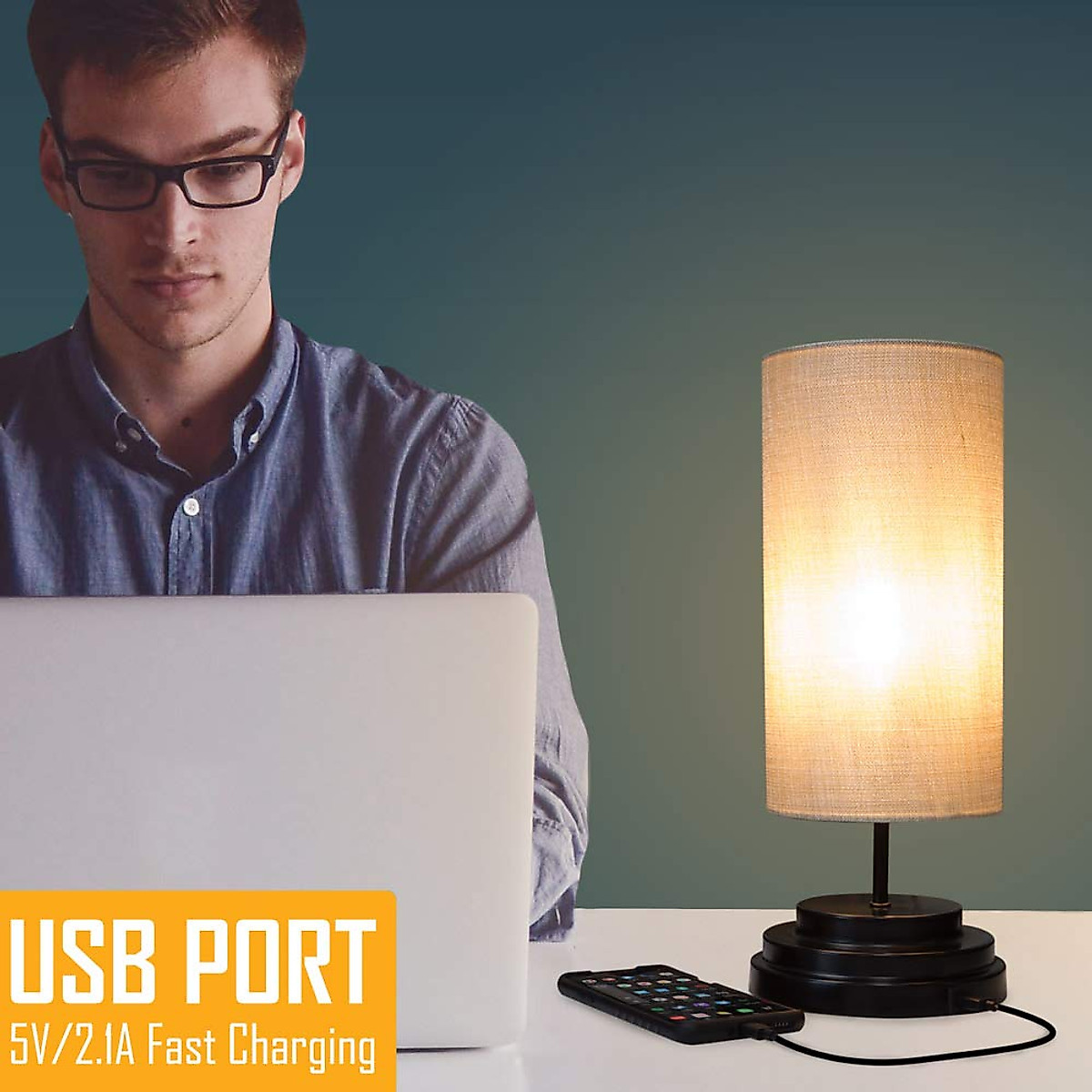 AULTRA LED Touch Table LAMP - Table Lamp Shade with Dimmable Touch Control Features & Phone Charging Port Used for Nightstand, Desk Lamp, & Bedroom Decor Light w/Adapter