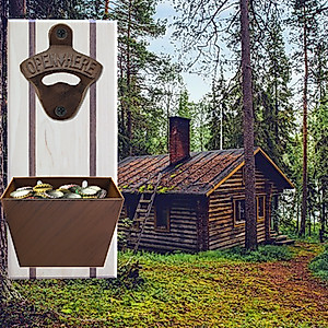 Luwanburg Retro Cast Iron Beer Bottle Opener Wall Mounted with Cap Catcher Collector Brown Great Choice for New Year Men Gift