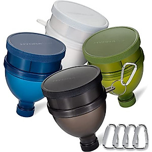 Hydra Cup [4 Pack] - Funnels for Filling Bottles with Protein Powder & Three Compartment Pill Storage, Supplement Container & Dispenser, Use w/ Shaker Bottle or Water Bottle
