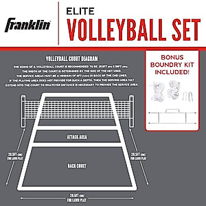 Franklin Sports Elite Badminton Volleyball Combo Net Set - Includes Volleyball,Badminton Rackets,Birdies, Poles/Net, Stakes, Ropes, Boundary Kit - Beach or Backyard Badminton - Easy Setup