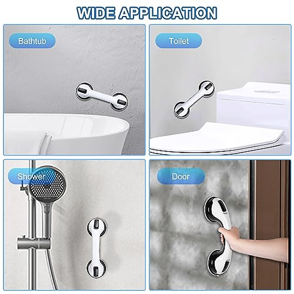 Grab Bars for Bathtubs and Showers, 2 Pack Shower Handle 12 Inch Strong Suction Shower Bar, Safety Bars for Shower Chair, Bathroom Grab Bar for Senior