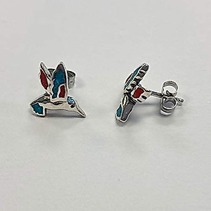 Turquoise Gemstone Humming Bird Southwestern Style 925 Sterling Silver Post Back Stud Earrings for Women