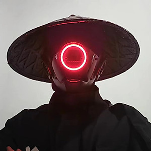 KYEDAY Punk Mask Cosplay for Men, LED Round Light Mask for Women Cosplay Halloween Fit Party Music Festival Accessories (Red)