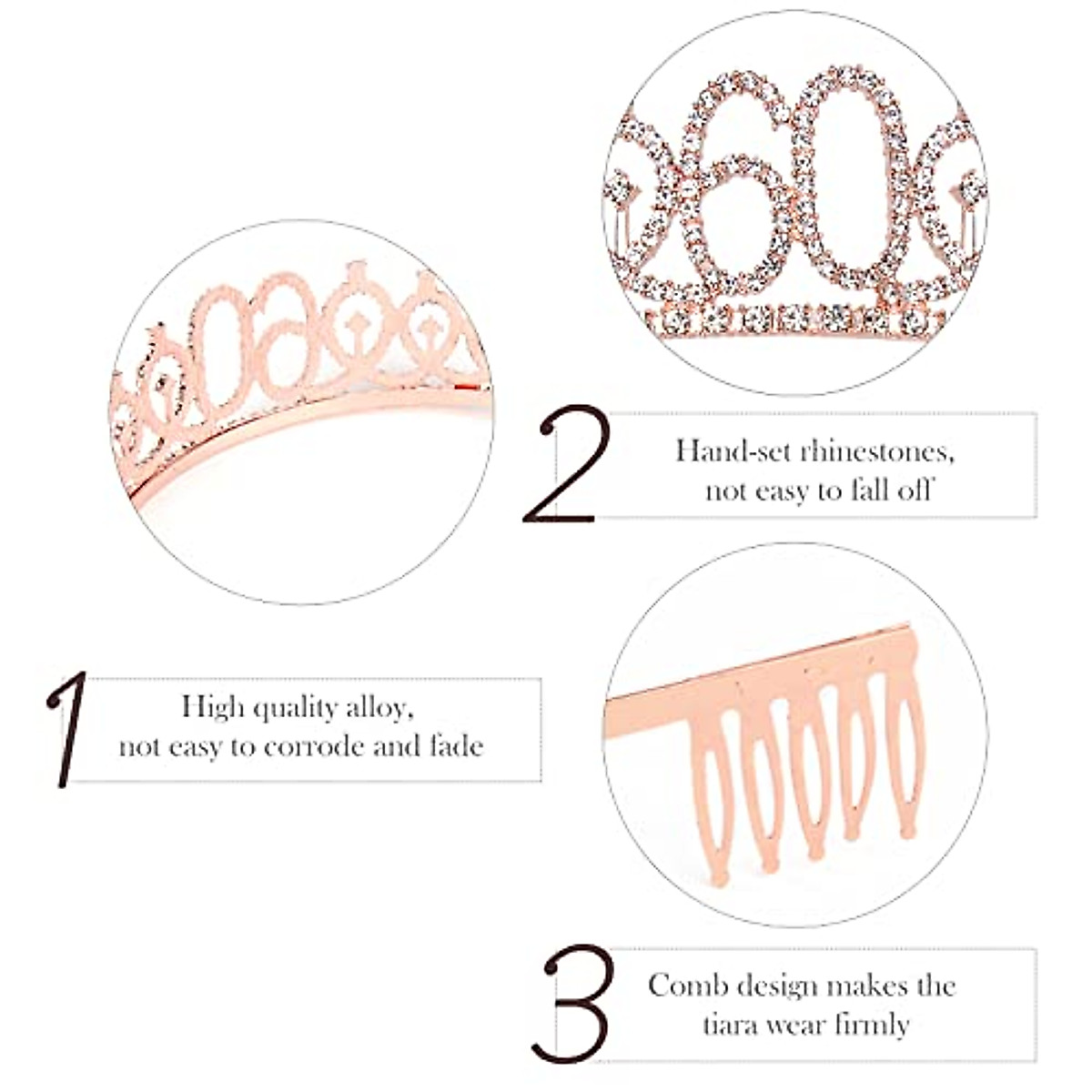 Semato 60 & Fabulous Birthday Crown and Sash Kit- 60th Birthday Gifts for Women 60th Birthday Party Decorations (rose gold)