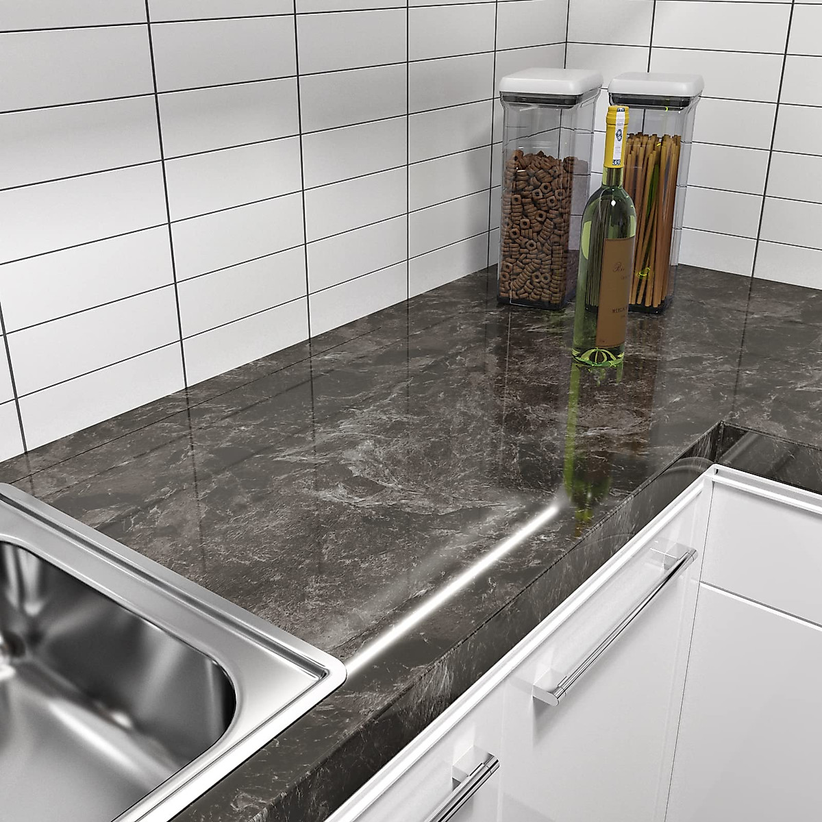 Black Marble Contact Paper Peel and Stick Countertops 15.8" x 78.7" Decorative Wallpaper Waterproof Marble Contact Paper for Countertops Removable Wall Paper Black Vinyl Film for Cabinets Liner