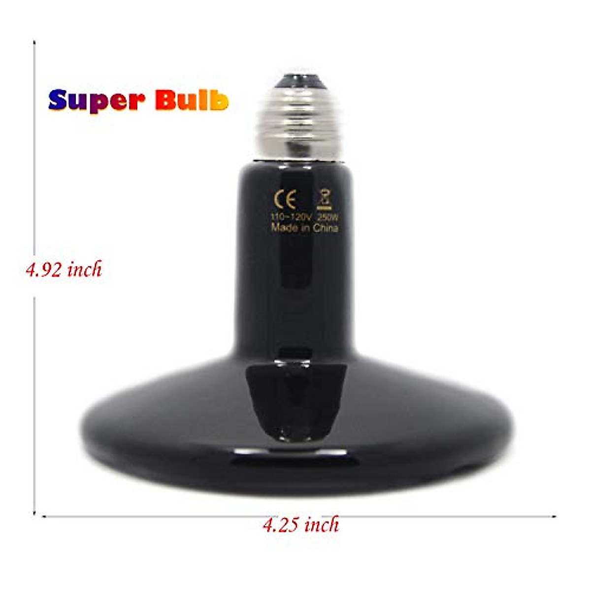 2RZ 250 Watt Reptile Heat Lamp Bulb, No Light Infrared Ceramic Heat Emitter for Pets Terrarium Brooder Coop, Lizard, Aquarium, Lambs, Snake, Amphibian, Black