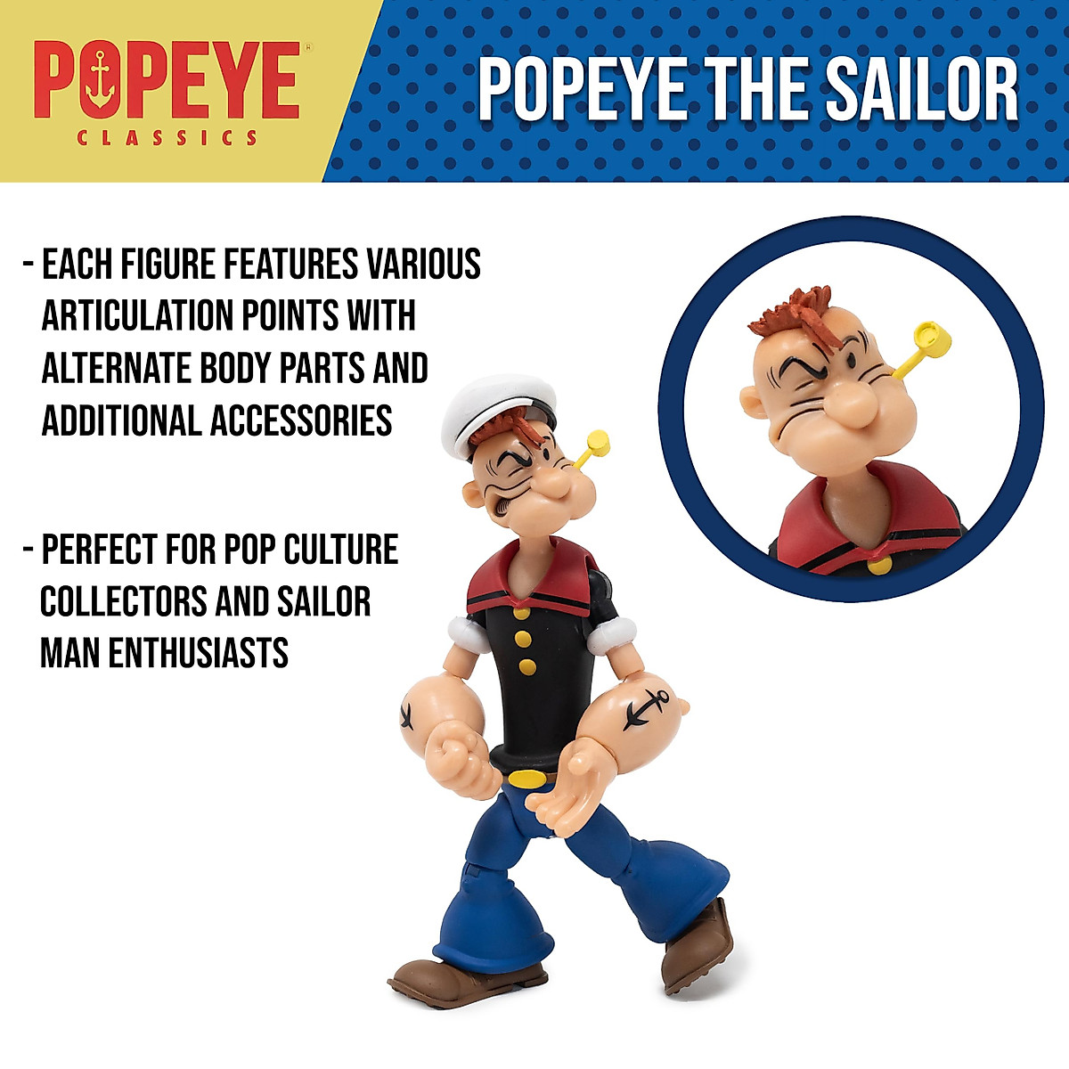Boss Fight Studio Popeye the Sailor Man Popeye Classics Wave 1 Action Figure – Highly Articulated Figurine with Accessories Including Can of Spinach, Alternate Hands and Head, and Removable Hat - 1:12