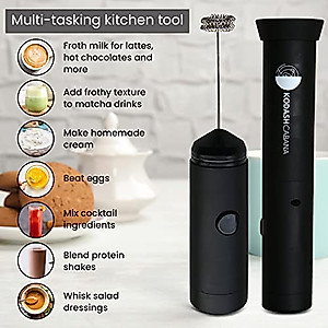 Kodash Cabana milk frother, Handheld, Battery Operated Whisk Beater Foam Maker For Coffee, Latte, Cappuccino, Hot Chocolate, Durable Mini Drink Mixer With, double whisk head.
