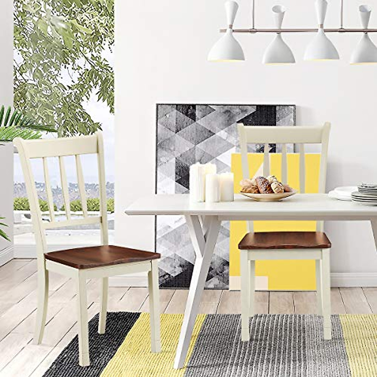 Giantex Solid Wood Dining Chairs Set of 2, Farmhouse Armless Kitchen Chair with Rake Back, Wooden Whitesburg Dining Room Chairs