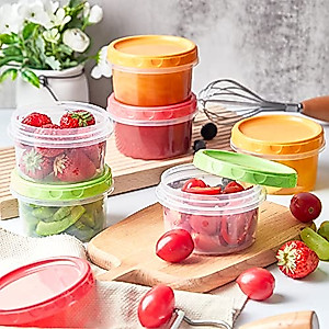 Zezzxu 12 Pack 8 oz Small Plastic Containers with Screw on Lids, Reusable Deli Containers Stackable Food Storage Jars, Microwave & Freezer Safe (Red/Green/Yellow)
