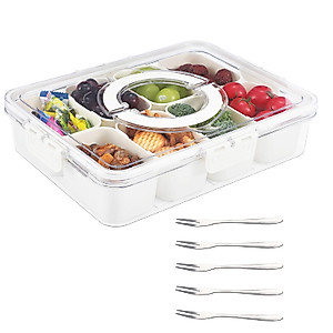 ALEXPRE Divided Serving Tray with Lid,Snack Box,Portable Snack Platters Organizer,Charcuterie Snackle Box Container with 8 Compartments & 5 Forks,Food Storage Containers,Keep Your Candy,Chips Fresh.