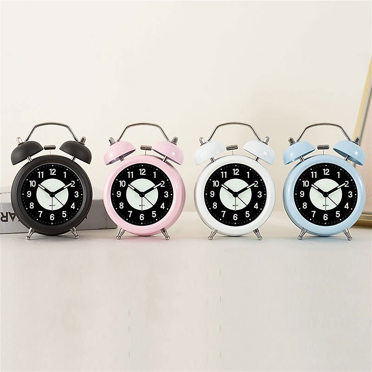 GRFIT Alarm Clock Silent Non-Ticking Quartz 4 Inches Battery Operated Twin Bell Loud Alarm Clock with Backlight for Bedroom Living Room Clock for Bedrooms (Color : 4)