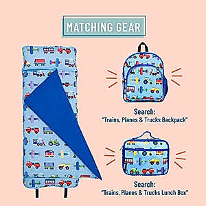 Wildkin Original Nap Mat with Reusable Pillow for Boys & Girls, Perfect for Elementary Daycare Sleepovers, Features Hook & Loop Fastener, Cotton Blend Materials Nap Mat (Trains, Planes, and Trucks)